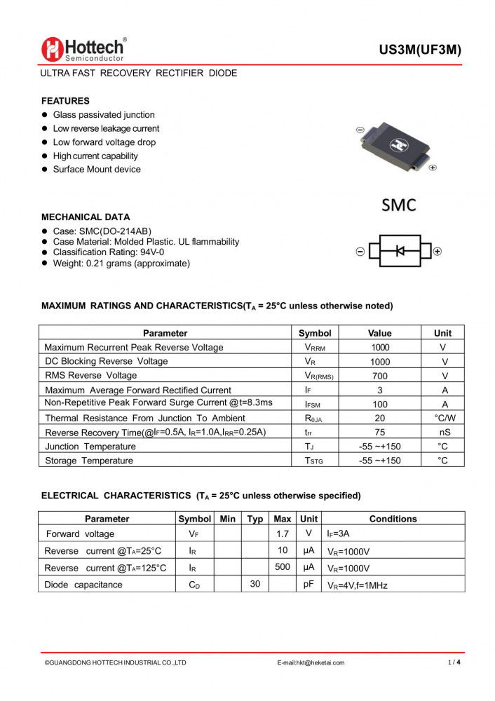 US3M datasheet page 1