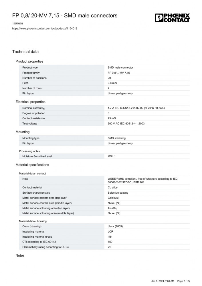 Phoenix Contact 1154018 technical document page 2