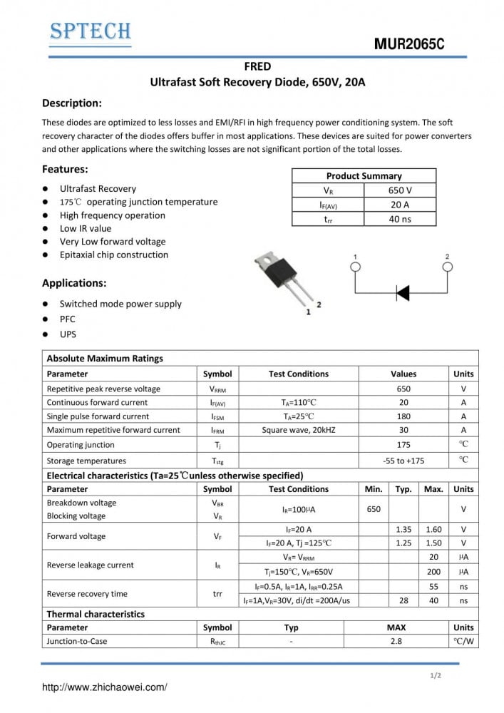 MUR2065C datasheet page 1
