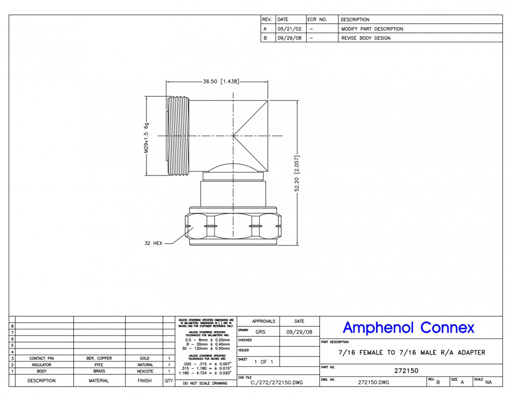 Amphenol 272150 technical drawing