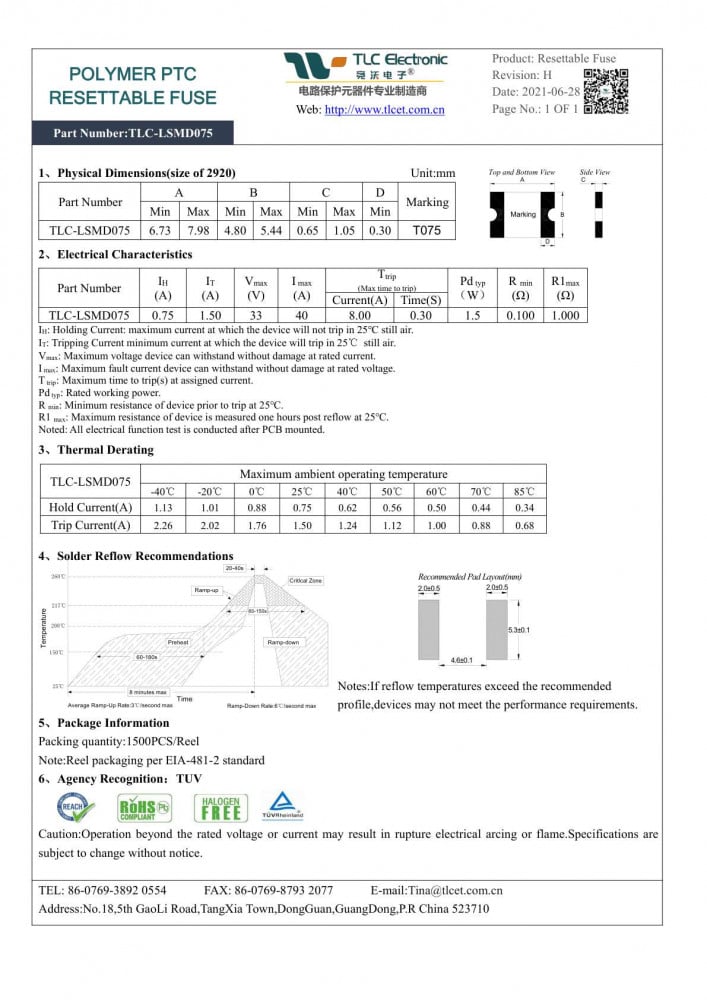 TLC-LSMD075 manufacturer technical document
