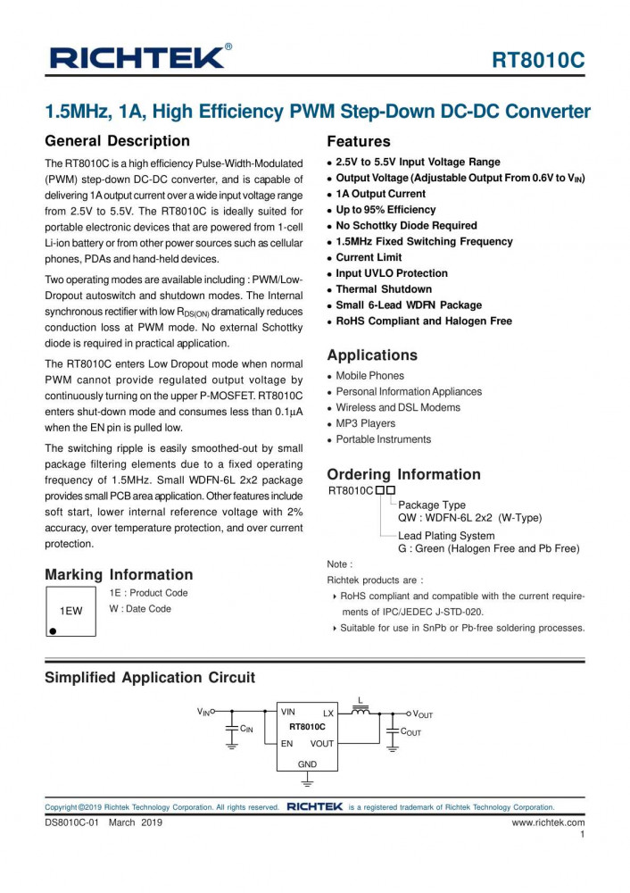 RT8010C datasheet page 1