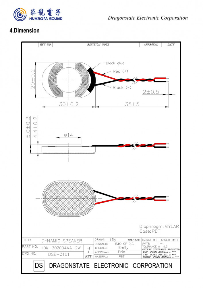 HDK-302004AA-2W material and structure page
