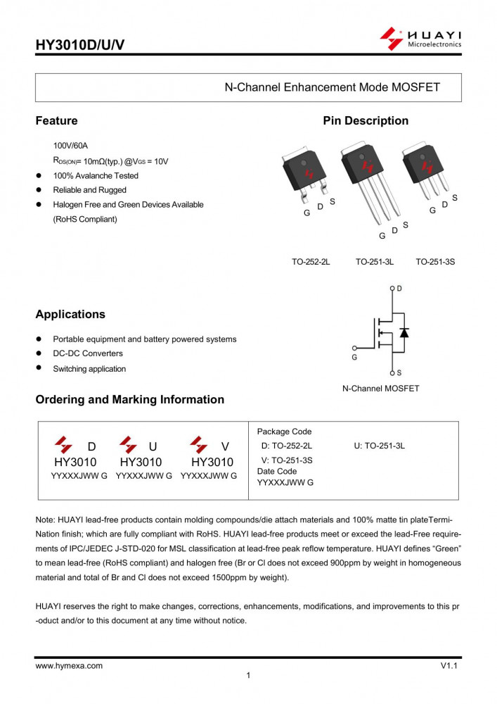 HY3010D datasheet page 1
