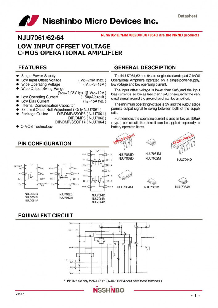 NJU7064 datasheet page image 1