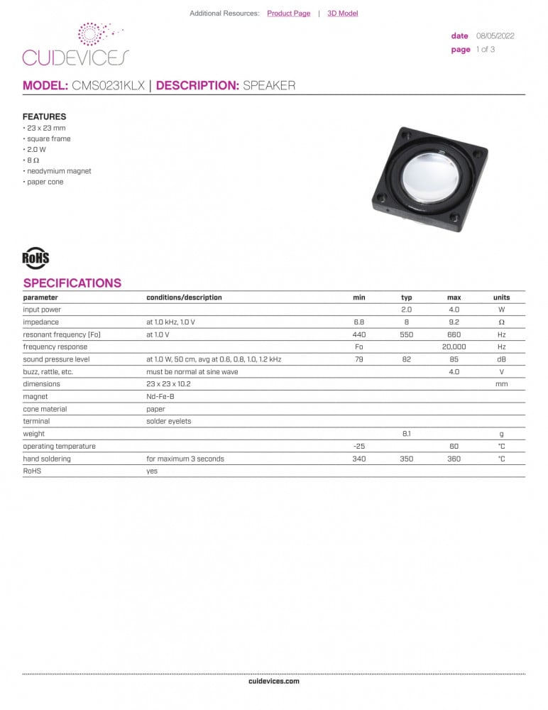 CMS0231KLX technical document page 1