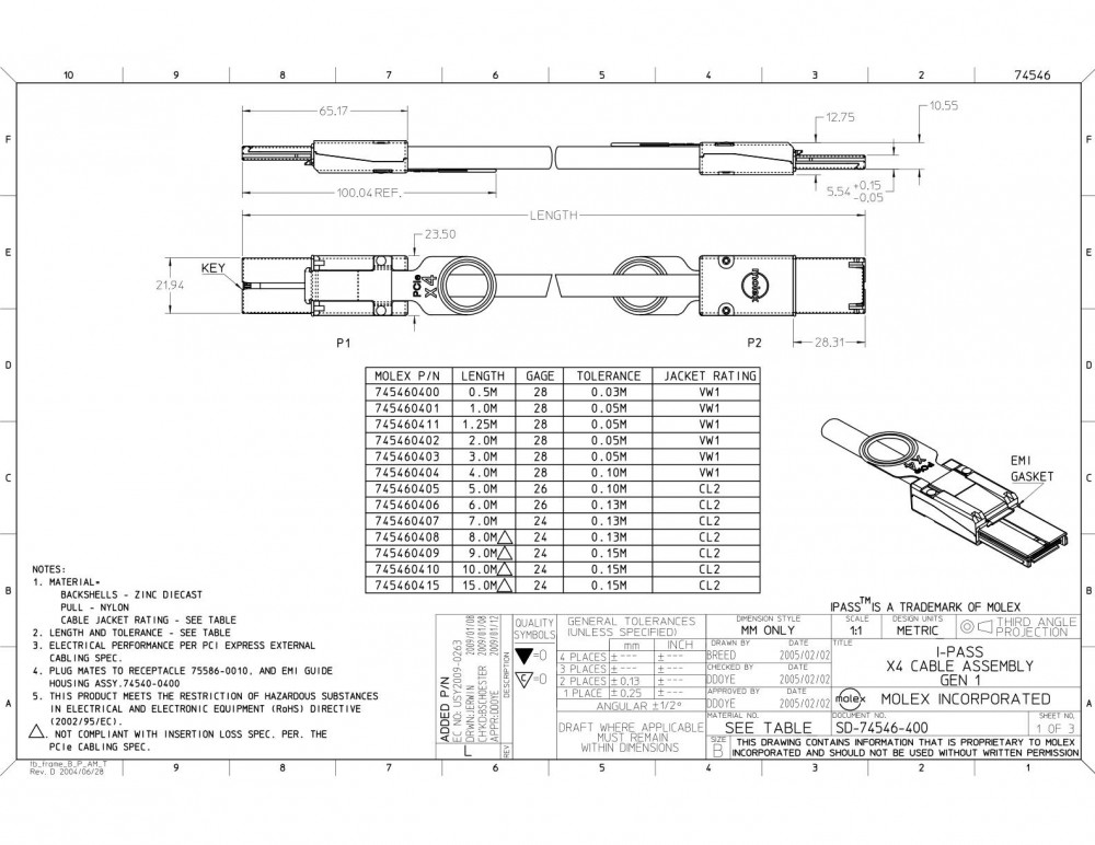 iPass x4 cable assembly drawing, page 1