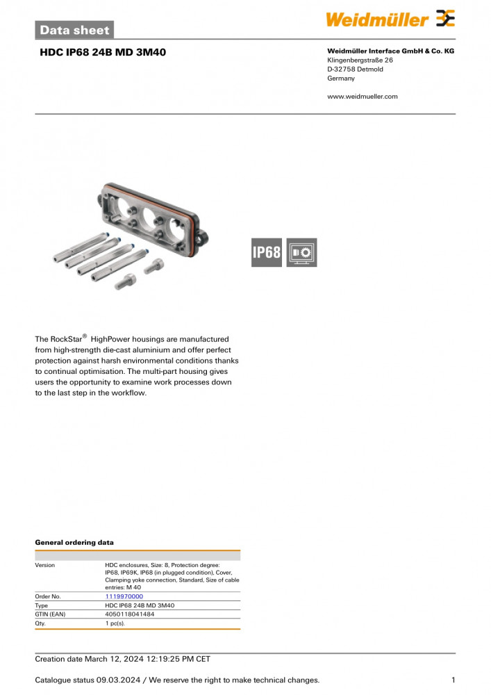 Product technical document page 1