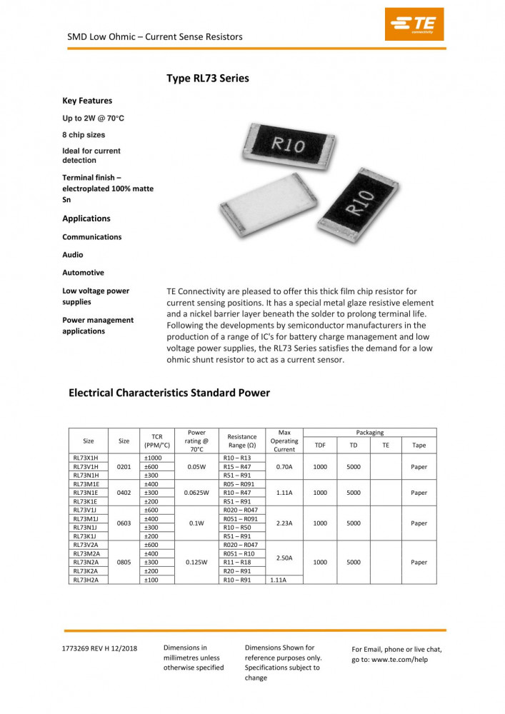 RL73 datasheet page 1