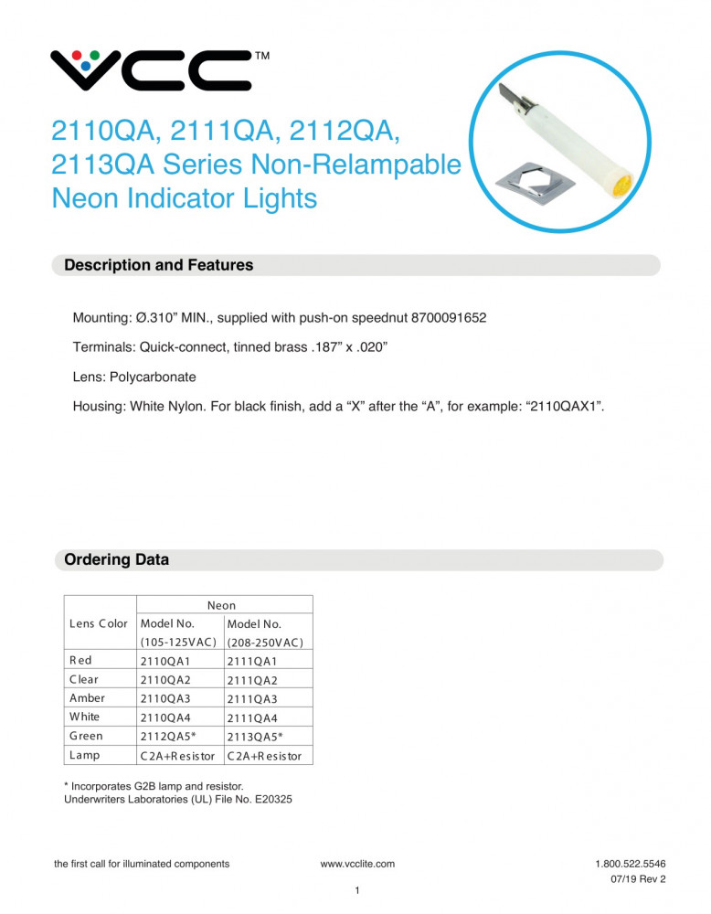 VCC 2110QA series technical document page 1