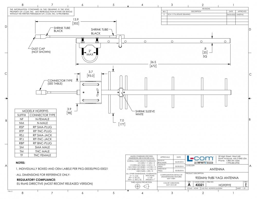 L-com HG909YE-NF technical document page