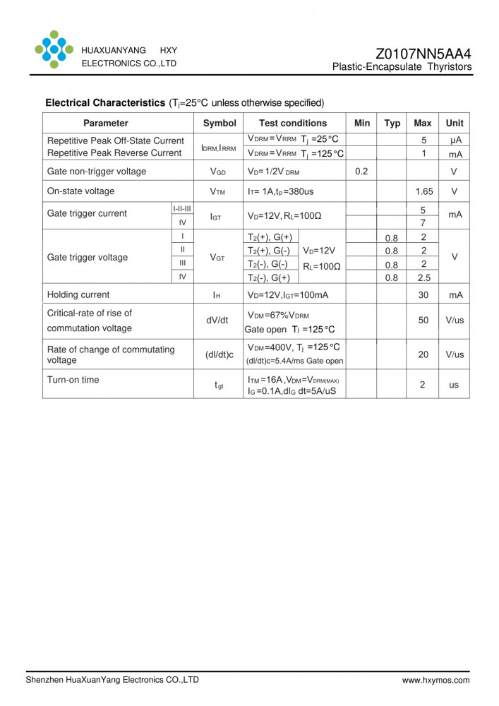 Z0107NN5AA4-HXY datasheet page 2