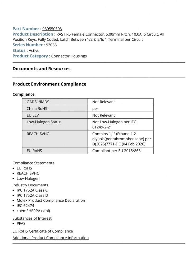 MOLEX 930550503 document image 1