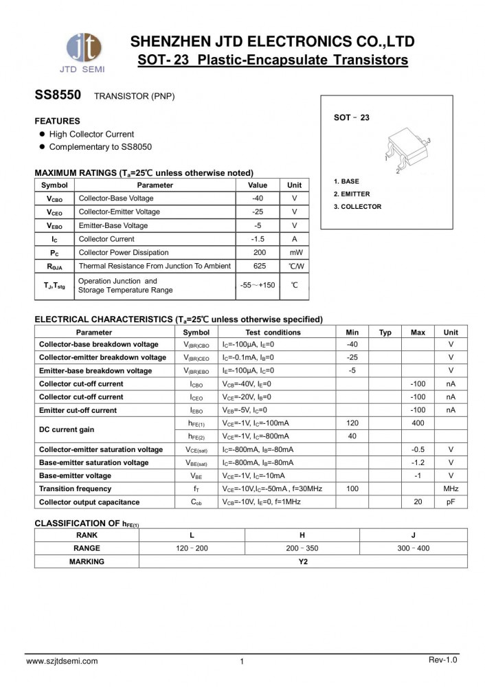 JTDSS8550 datasheet page 1