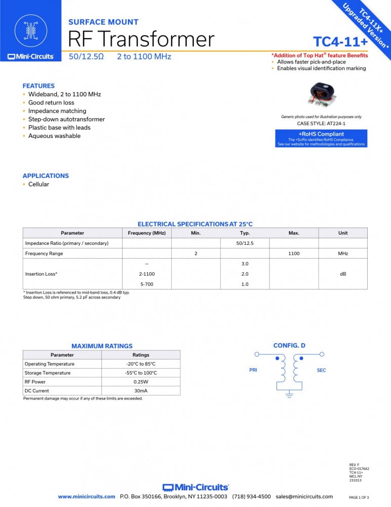 TC4-11+ datasheet page 1