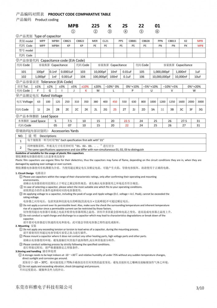 KYET MPB225K2S2201 specification page 3
