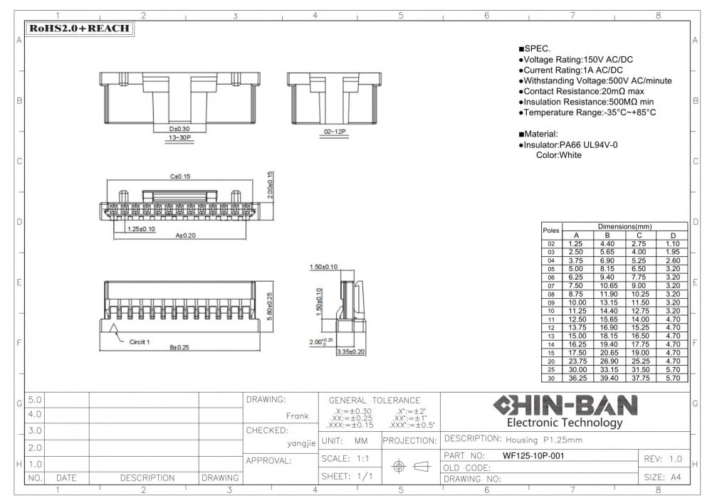 CHIN-BAN WF125-10P-001 technical drawing preview