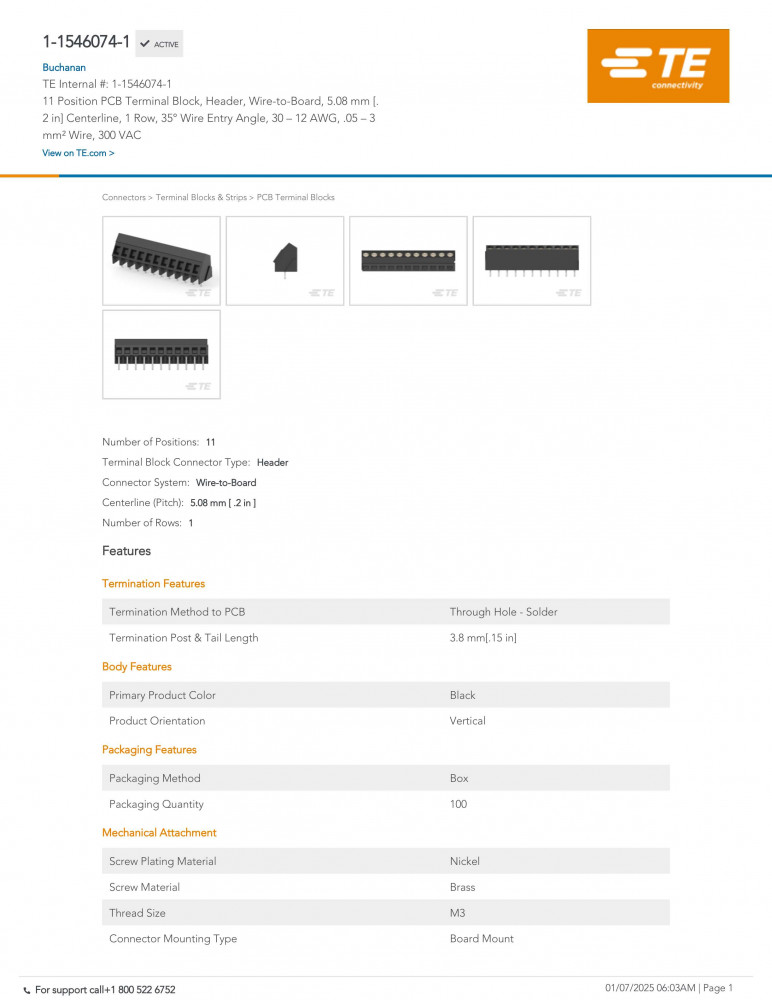 TE Connectivity 1-1546074-1 document page 1