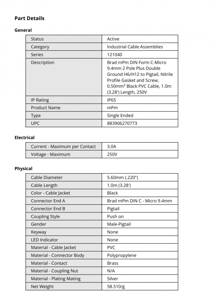 Molex Series 121040 product drawing, page 2