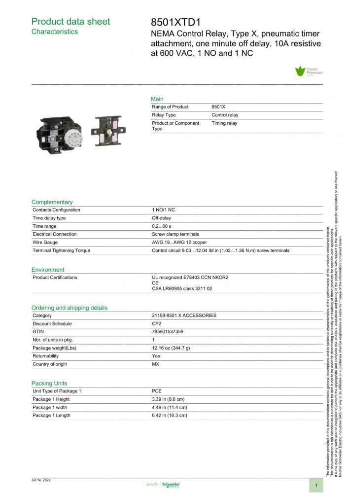 8501XTD1 technical document page 1