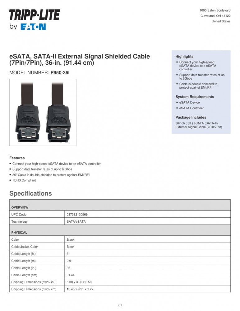 EATON P950-36I technical document page 1
