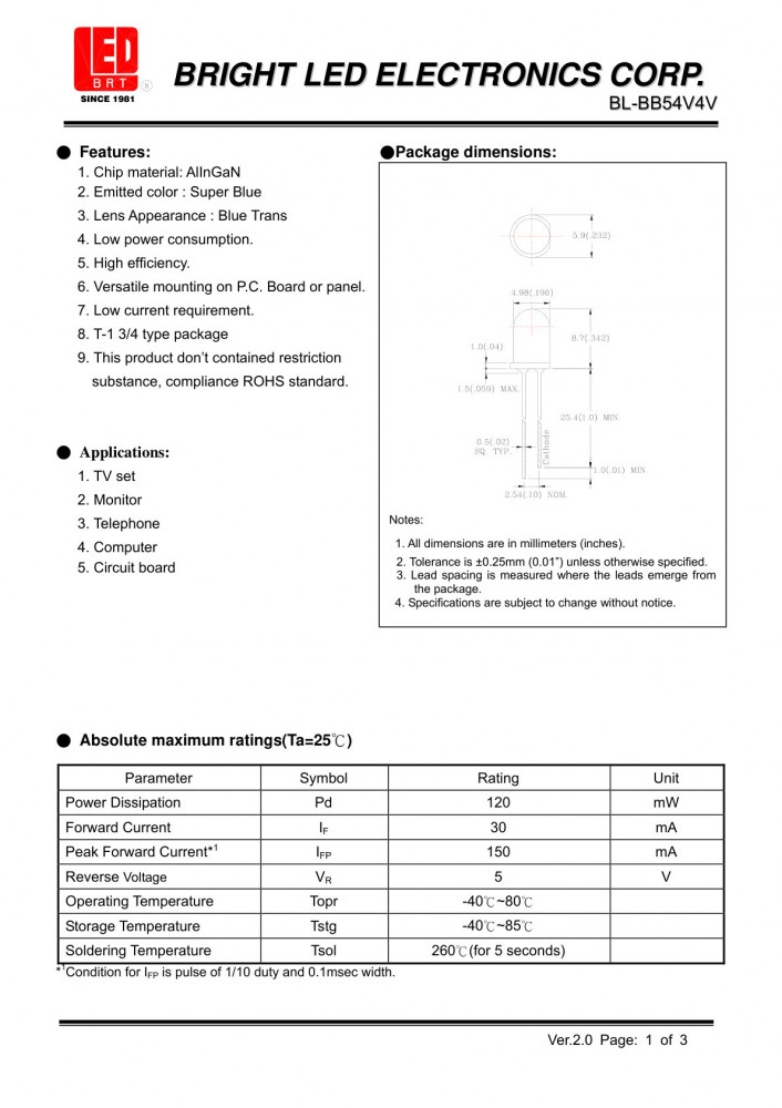 BL-BB54V4V product documentation image, page 1