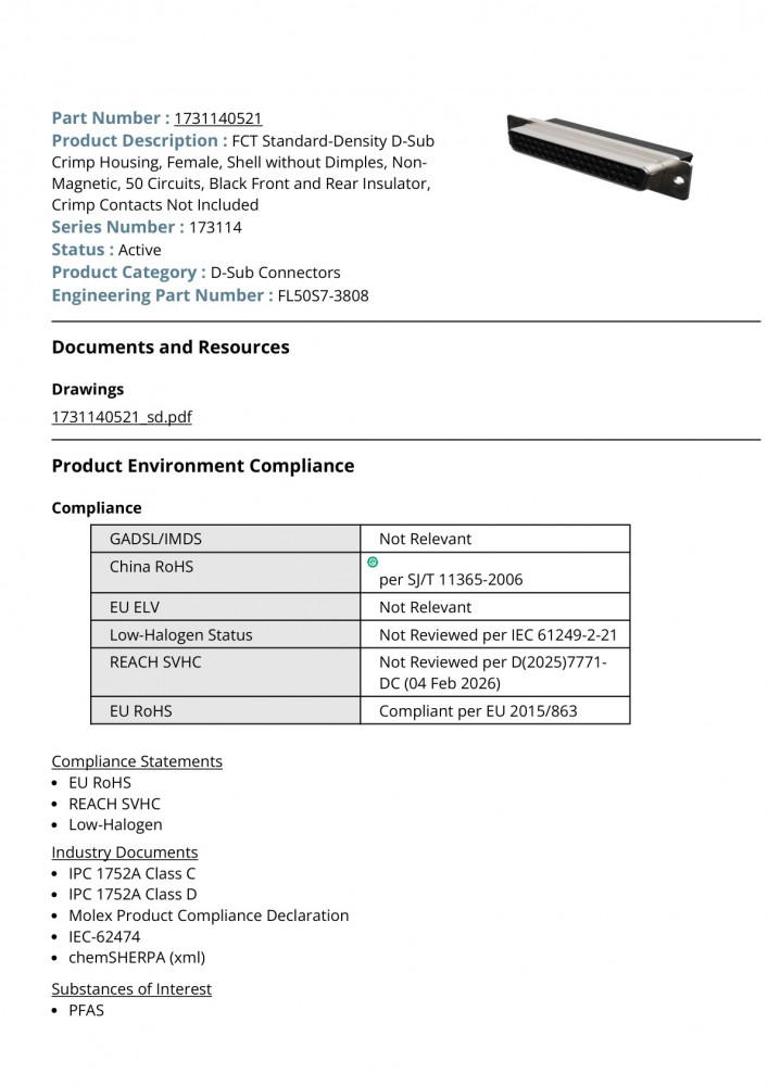 MOLEX 1731140521 drawing page 1
