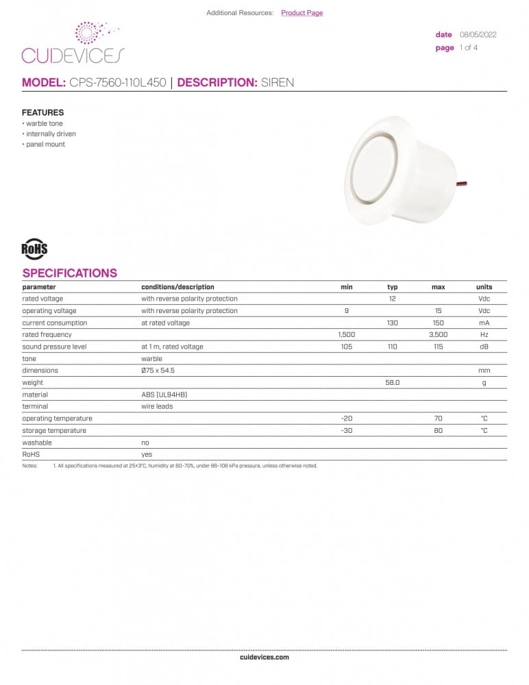 CPS-7560-110L450 datasheet page 1