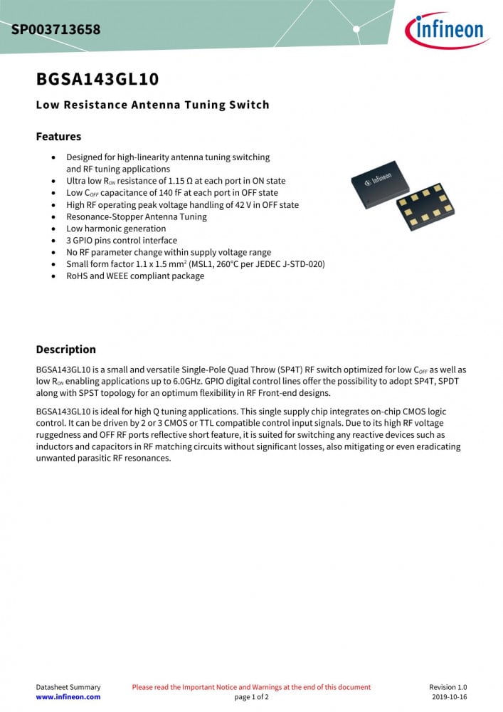 BGSA143GL10 datasheet page 1