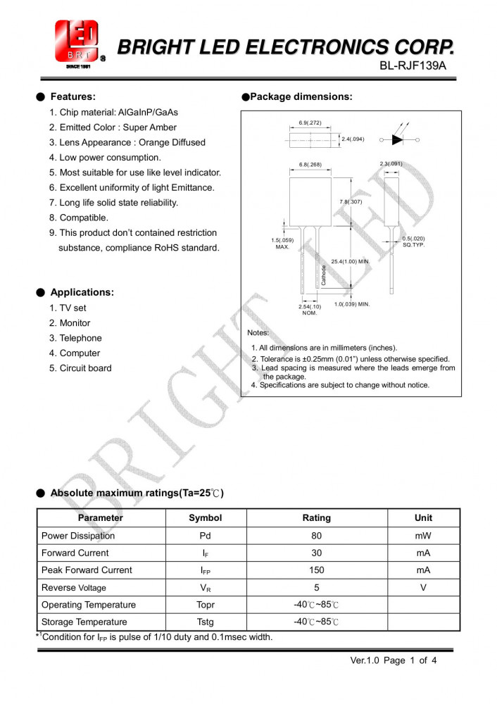BL-RJF139A datasheet page 1