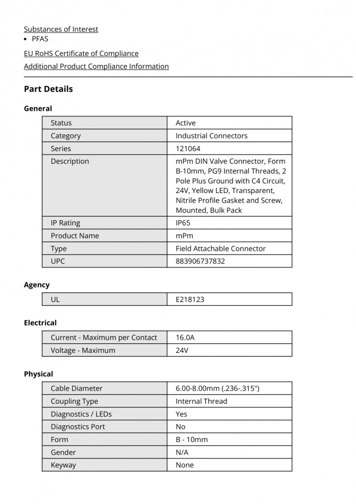 Molex DIN Valve Series S62 packaging specification page 2