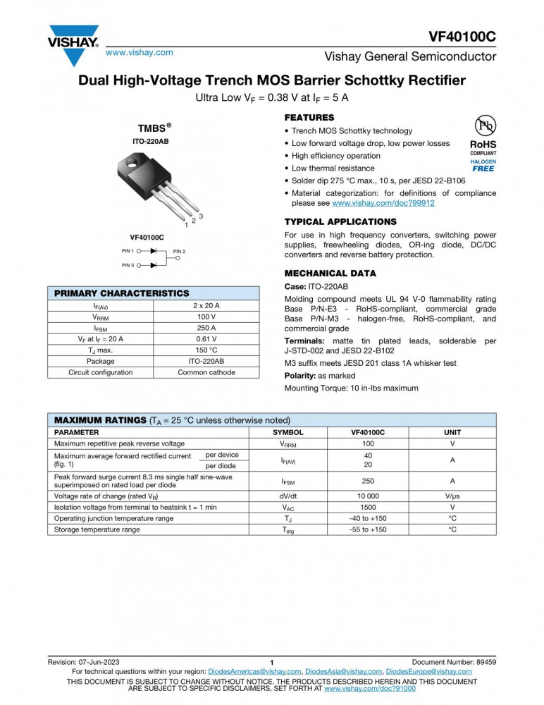 VF40100C-M3/4W datasheet page 1