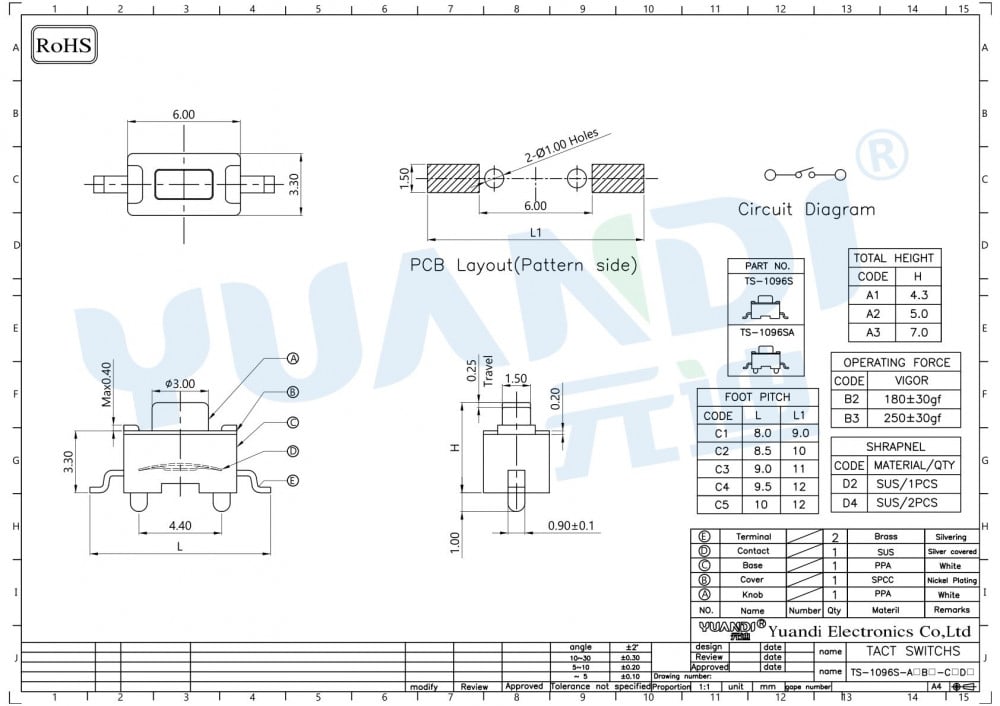 Yuandi TS-1096S-A1B3-C1D2 technical drawing page