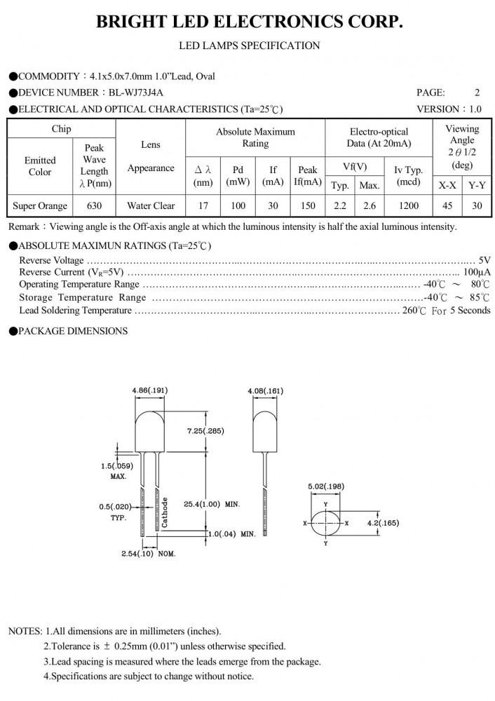 BL-WJ73J4A datasheet page 1
