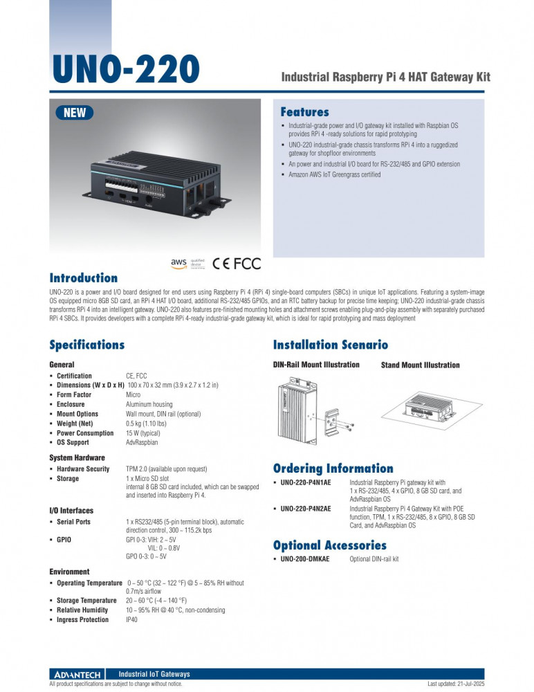 UNO-220 product documentation page 1