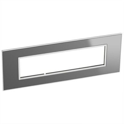 Arteor - British standard plate for switched sockets 1 gang - Glossy stainless steel - Black finish - For 5A 13A socket outlet