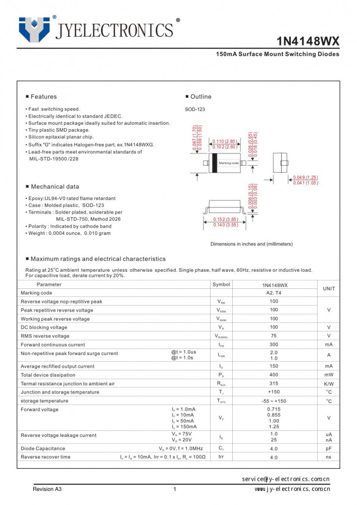 1N4148WX datasheet page 1