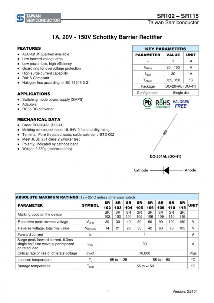 SR105 datasheet page 1