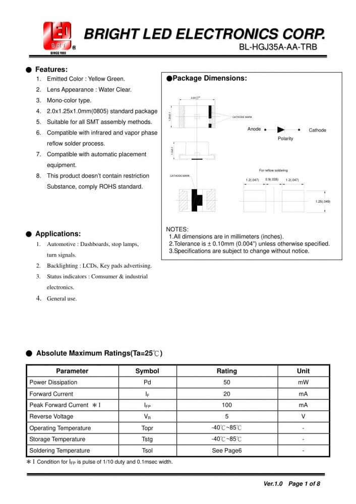 BL-HGJ35A-AA-TRB datasheet page 1