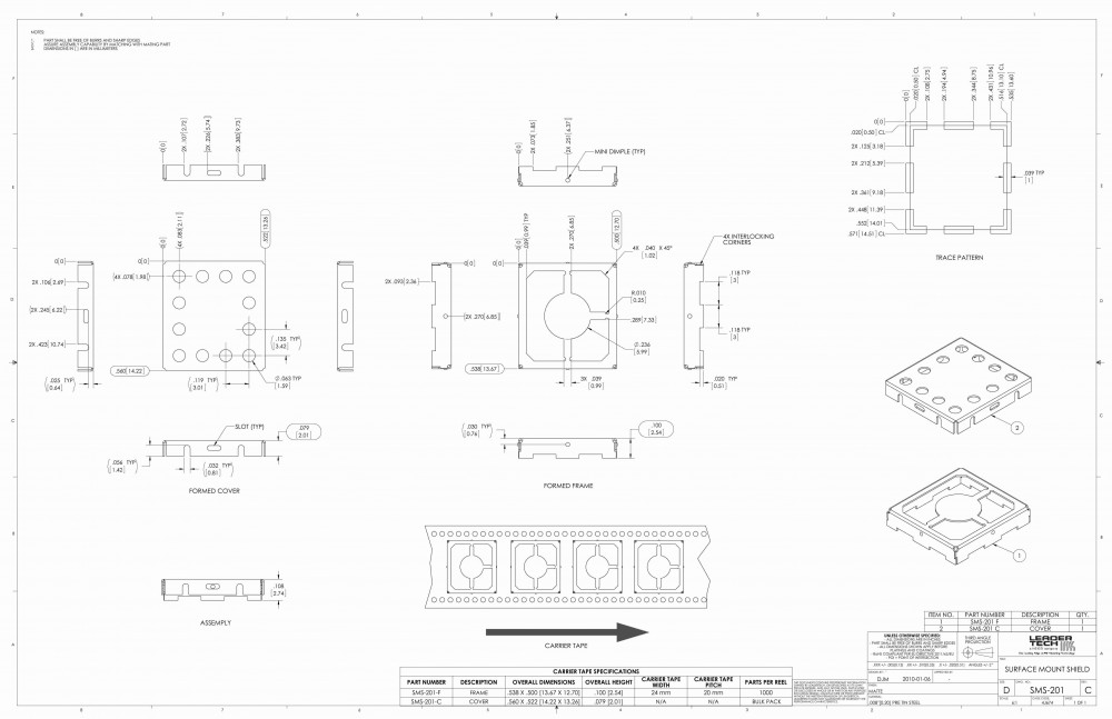 SMS-201 surface-mount shield drawing preview