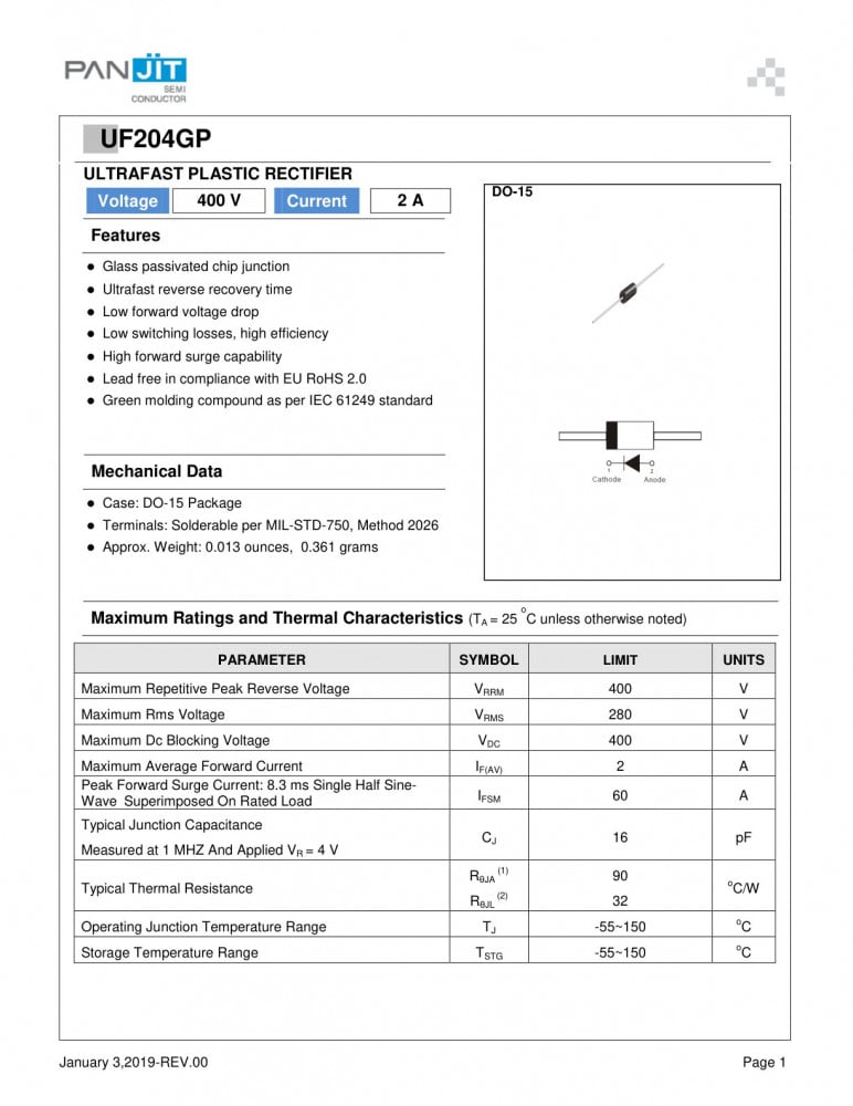 UF204GP datasheet page 1