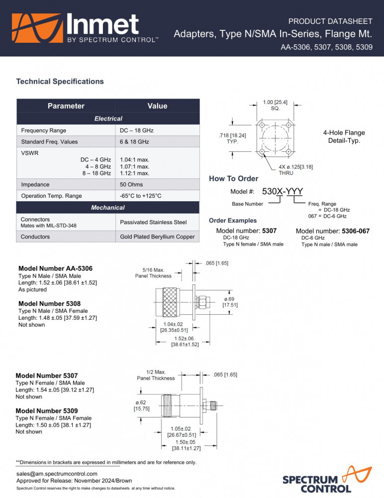 Spectrum Control coaxial adapter product documentation page