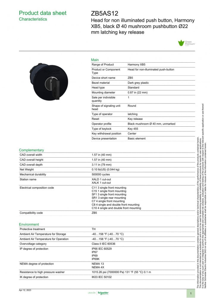 ZB5AS12 technical document page 1