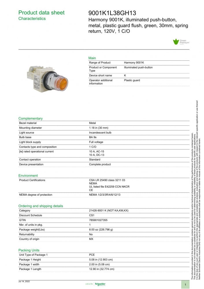9001K1L38GH13 technical document page 1