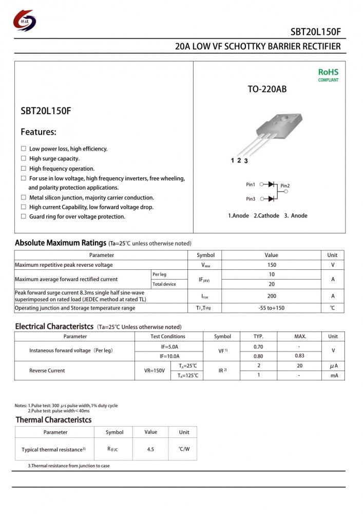 SBT20L150F datasheet page 1