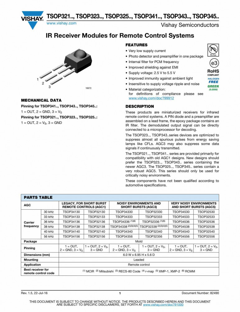 TSOP34138 datasheet page 1