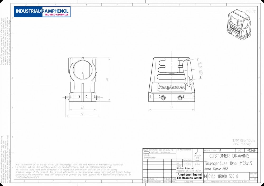 Amphenol C146 11R010 500 8 customer drawing