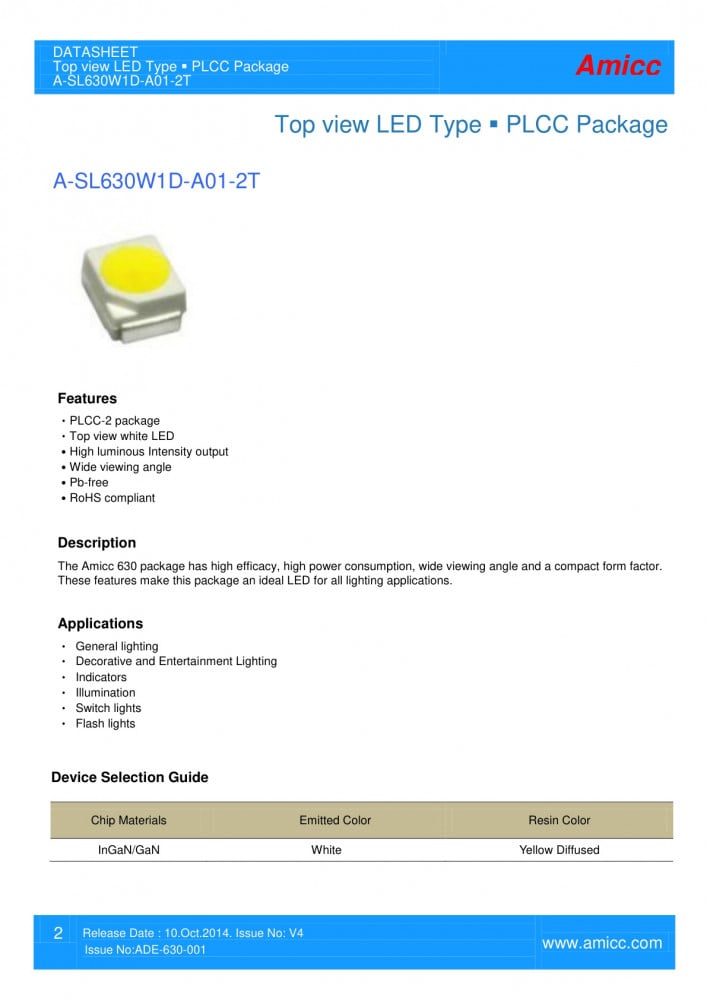 A-SL630W1D-A01-2T datasheet page 2