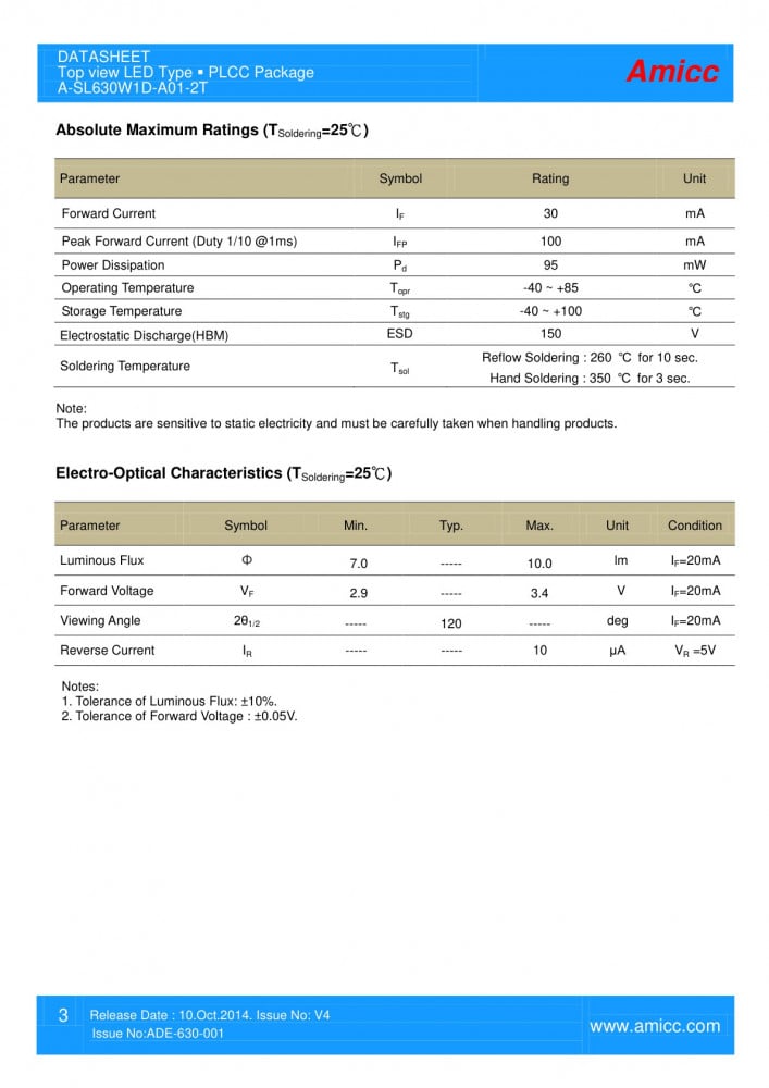 A-SL630W1D-A01-2T datasheet page 3