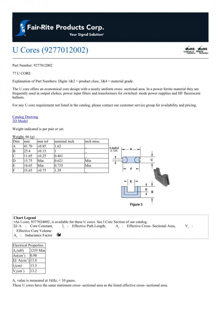 Fair-Rite 9277012002 catalog drawing and dimensions